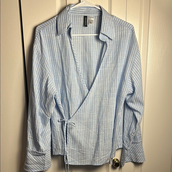 Express | Tops | Express Light Blue Pinstripe Wrap Top | Poshmark